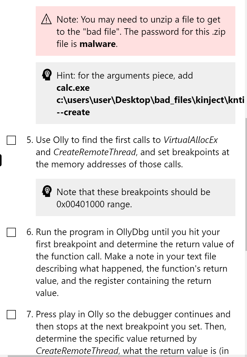 Binary Analysis of Malware 1. Log into the Malware RE | Chegg.com