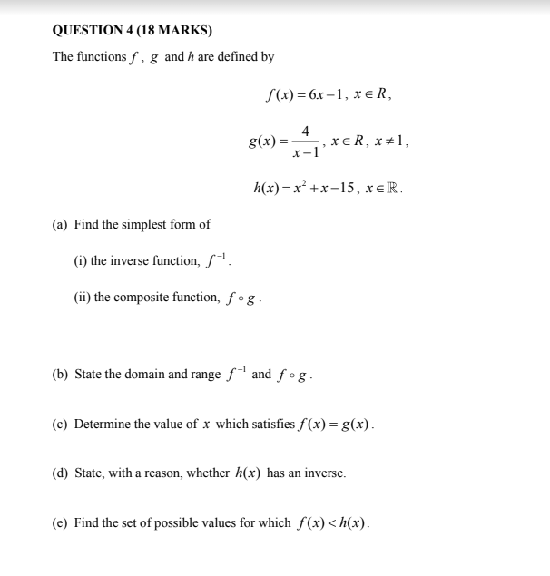 Solved Question 4 18 Marks The Functions F G And H Are