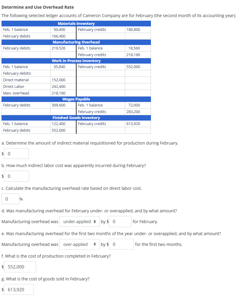 Solved Determine and Use Overhead RateThe following selected | Chegg.com