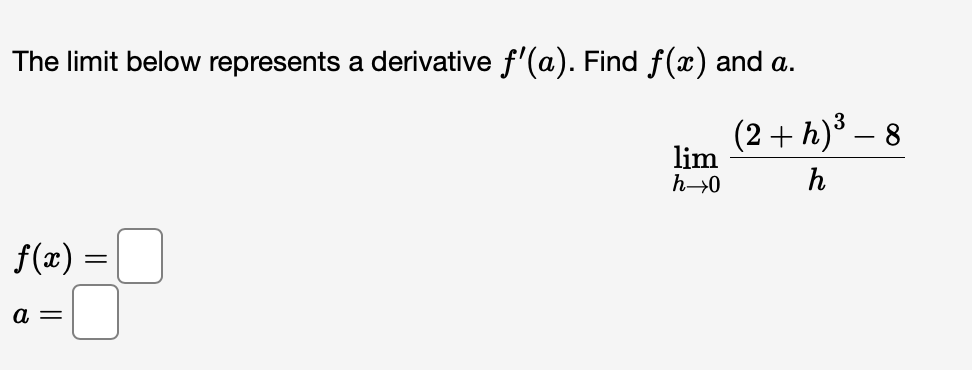 Solved The limit below represents a derivative f′(a). Find | Chegg.com