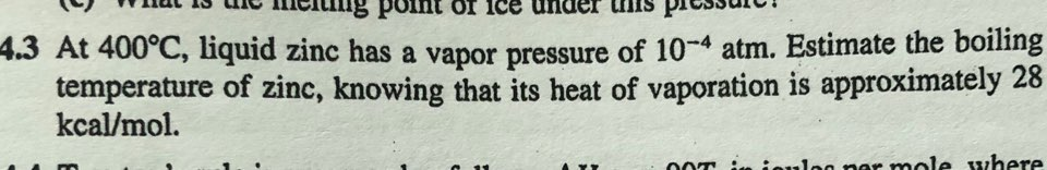 Solved point of Ice 4.3 At 400°C, liquid zinc has a vapor | Chegg.com