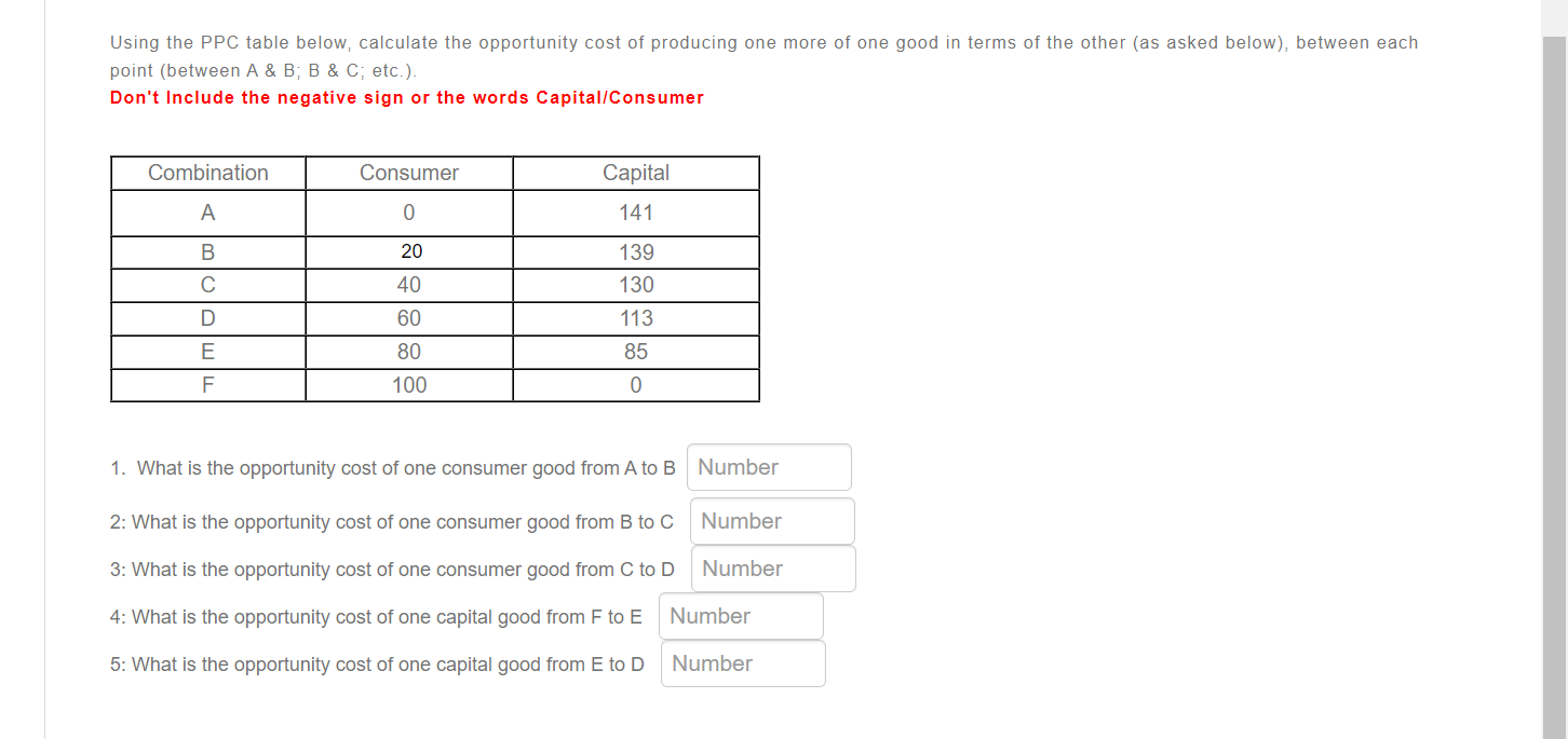 Solved Using the PPC table below, calculate the opportunity | Chegg.com