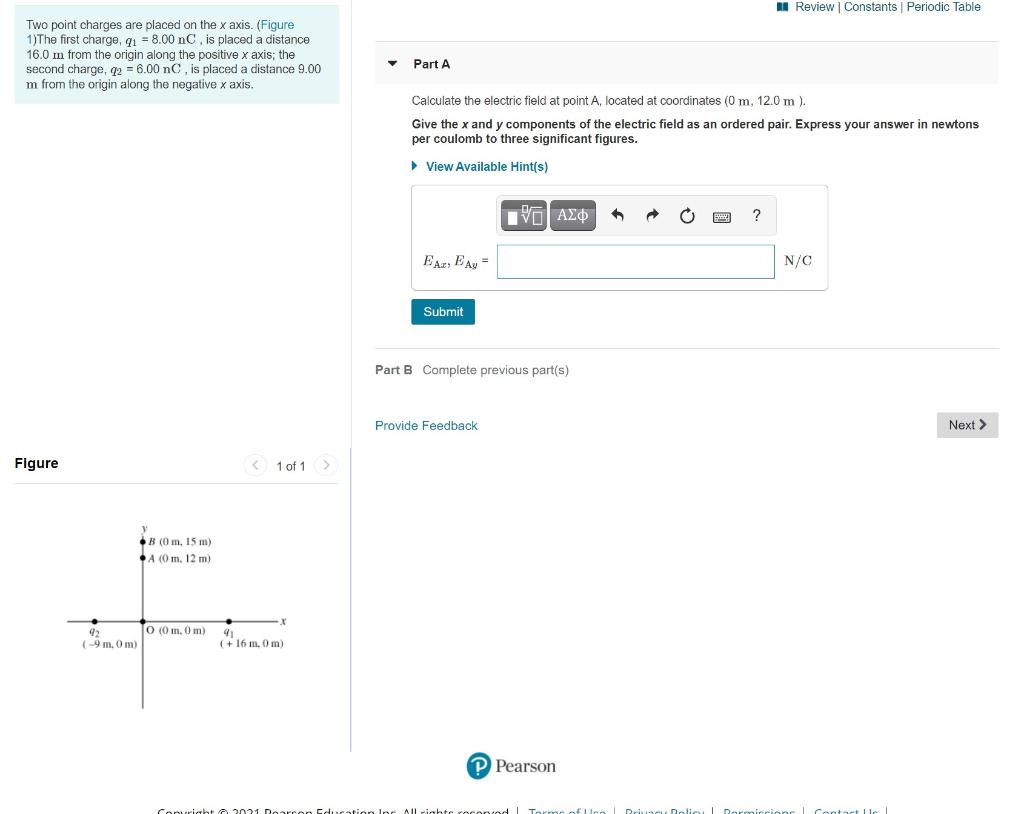 Solved A Review Constants Periodic Table Two point charges | Chegg.com