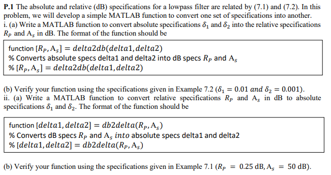 Solved P.1 The absolute and relative (dB) specifications for | Chegg.com