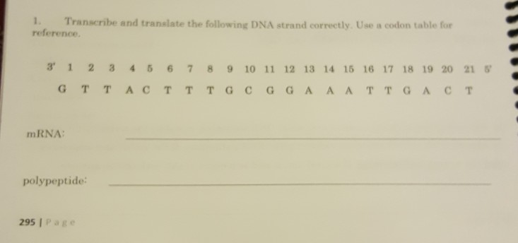 Solved 1. Transcribe and translate the following DNA strand | Chegg.com