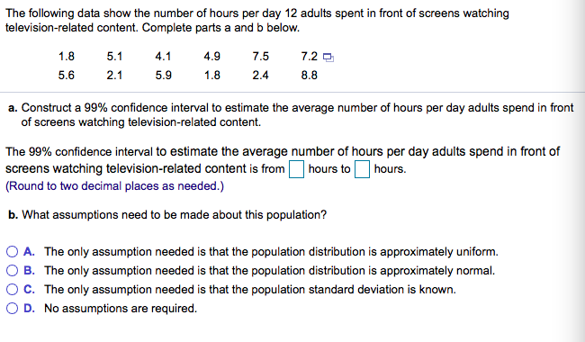 Solved The following data show the number of hours per day | Chegg.com