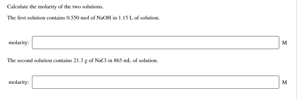 Solved Calculate the molarity of the two solutions. The | Chegg.com