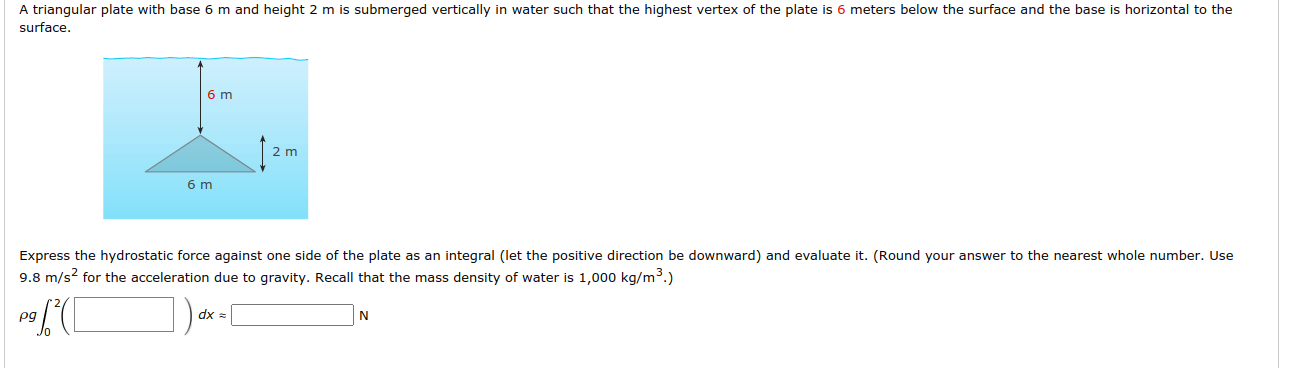 Solved A triangular plate with base 6 m and height 2 m is | Chegg.com