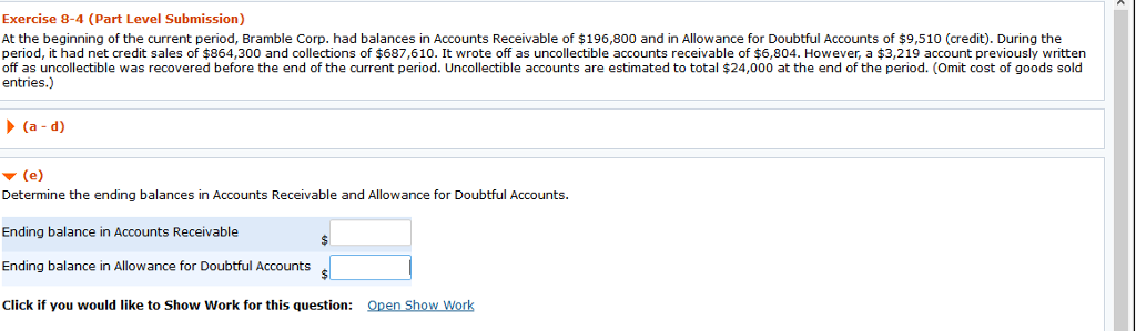 Solved Exercise 8-4 (Part Level Submission) At the beginning | Chegg.com