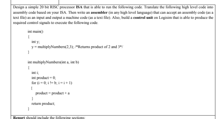 Design a simple 20 bit RISC processor ISA that is | Chegg.com
