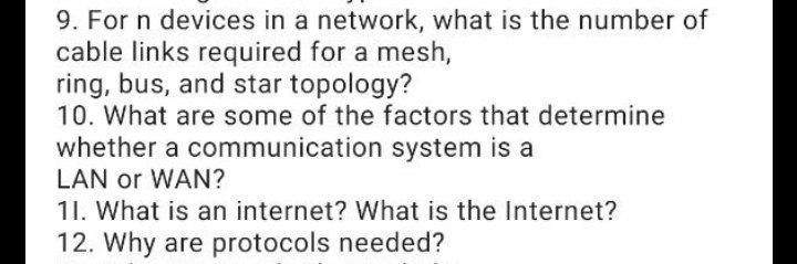 Solved 9. For n devices in a network, what is the number of | Chegg.com
