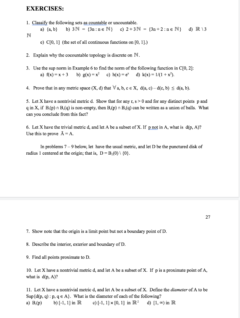 Solved EXERCISES: d) R3 1. Classify the following sets as | Chegg.com