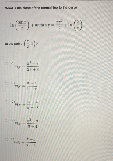 Solved What is the slope of the normal line to the curve | Chegg.com