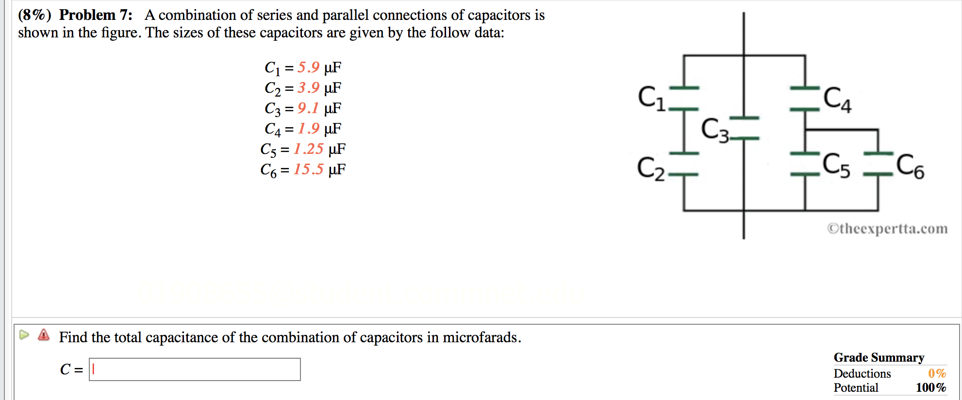Solved (8%) Problem 7: A combination of series and parallel | Chegg.com
