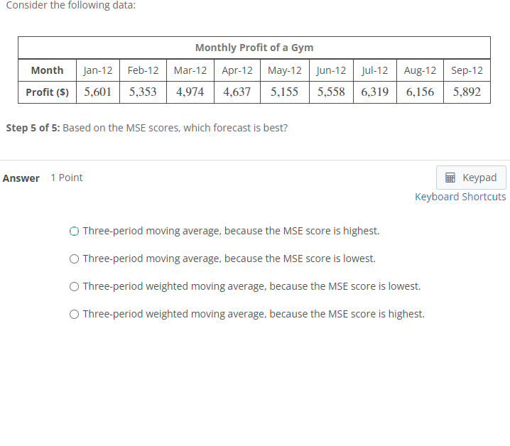 Solved Consider the following data:Step 5 ﻿of 5 ﻿: Based on | Chegg.com