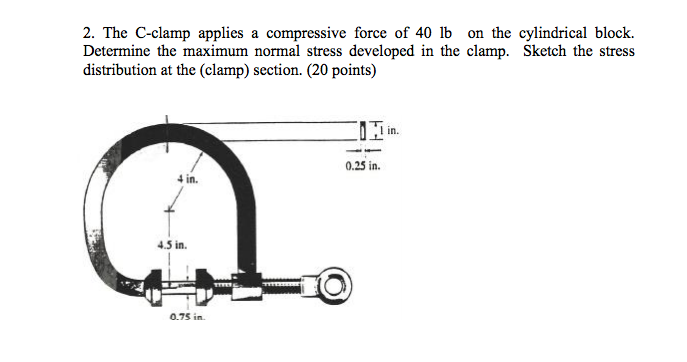 Solved 2. The C-clamp applies a compressive force of 40 lb | Chegg.com
