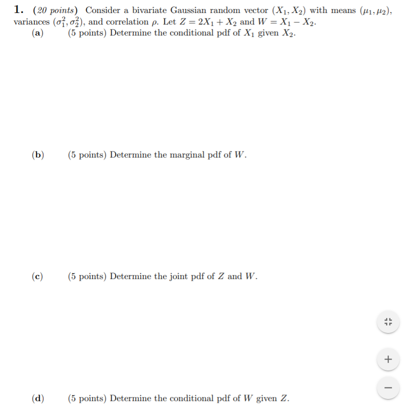Solved 1. (20 points) Consider a bivariate Gaussian random | Chegg.com