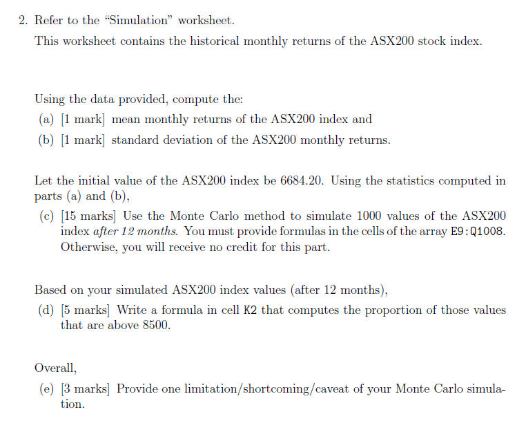 2. Refer to the "Simulation" worksheet. This | Chegg.com