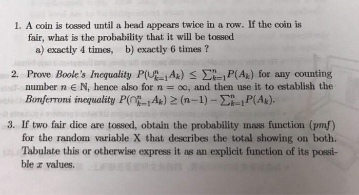 Solved 1. A coin is tossed until a head appears twice in a | Chegg.com