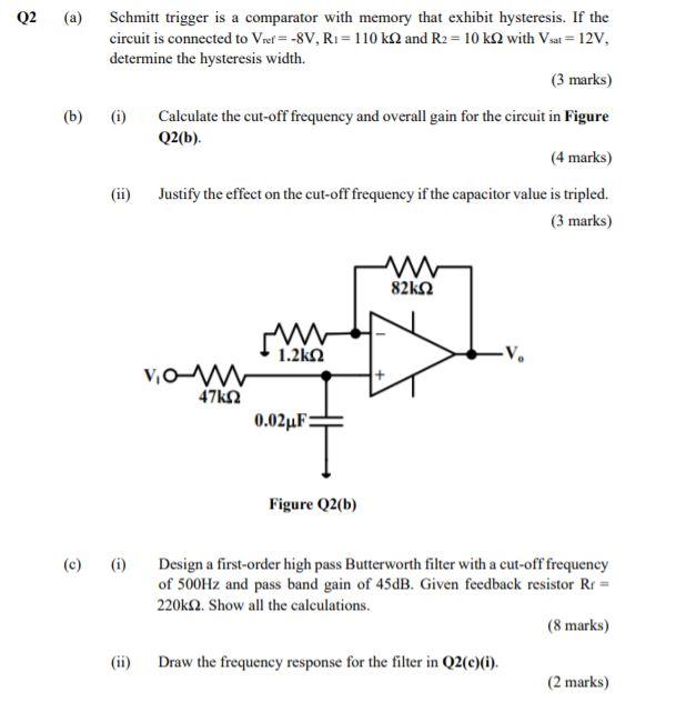 Solved Q2 (a) Schmitt trigger is a comparator with memory | Chegg.com