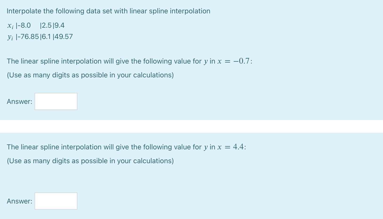 Solved Interpolate the following data set with linear spline | Chegg.com