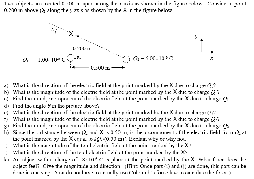 Solved Two objects are located 0.500 m apart along the x | Chegg.com