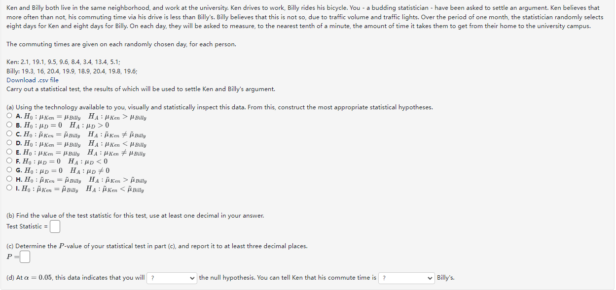 Solved The commuting times are given on each randomly chosen | Chegg.com