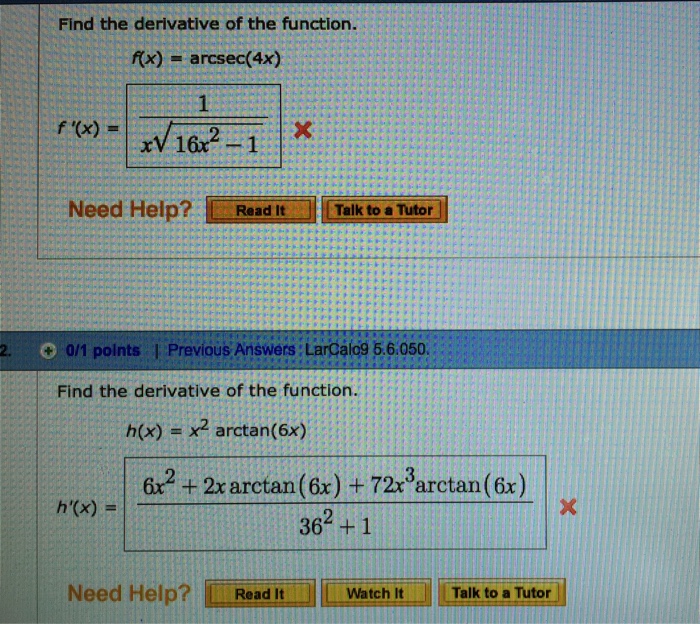 Solved Find the derivative of the function. f(x) = arc | Chegg.com