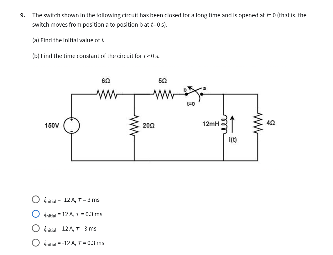 Solved The switch shown in the following circuit has been | Chegg.com