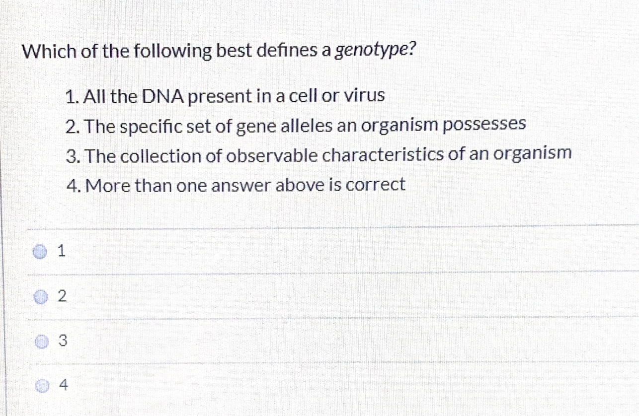 Solved Which of the following best defines a genotype? 1. | Chegg.com