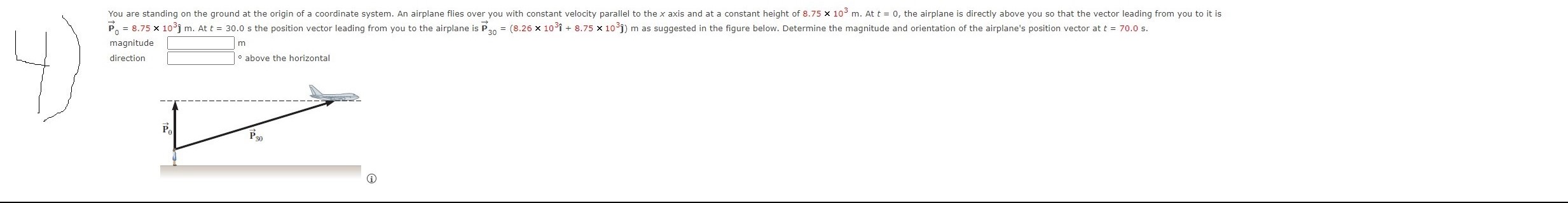 Solved magnitude m direction - above the horizontal | Chegg.com