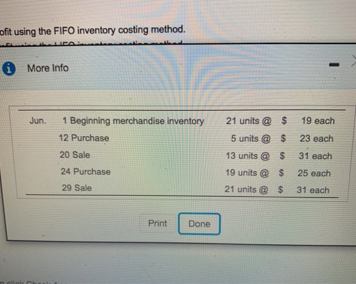 Solved ofit using the FIFO inventory costing method. i More | Chegg.com