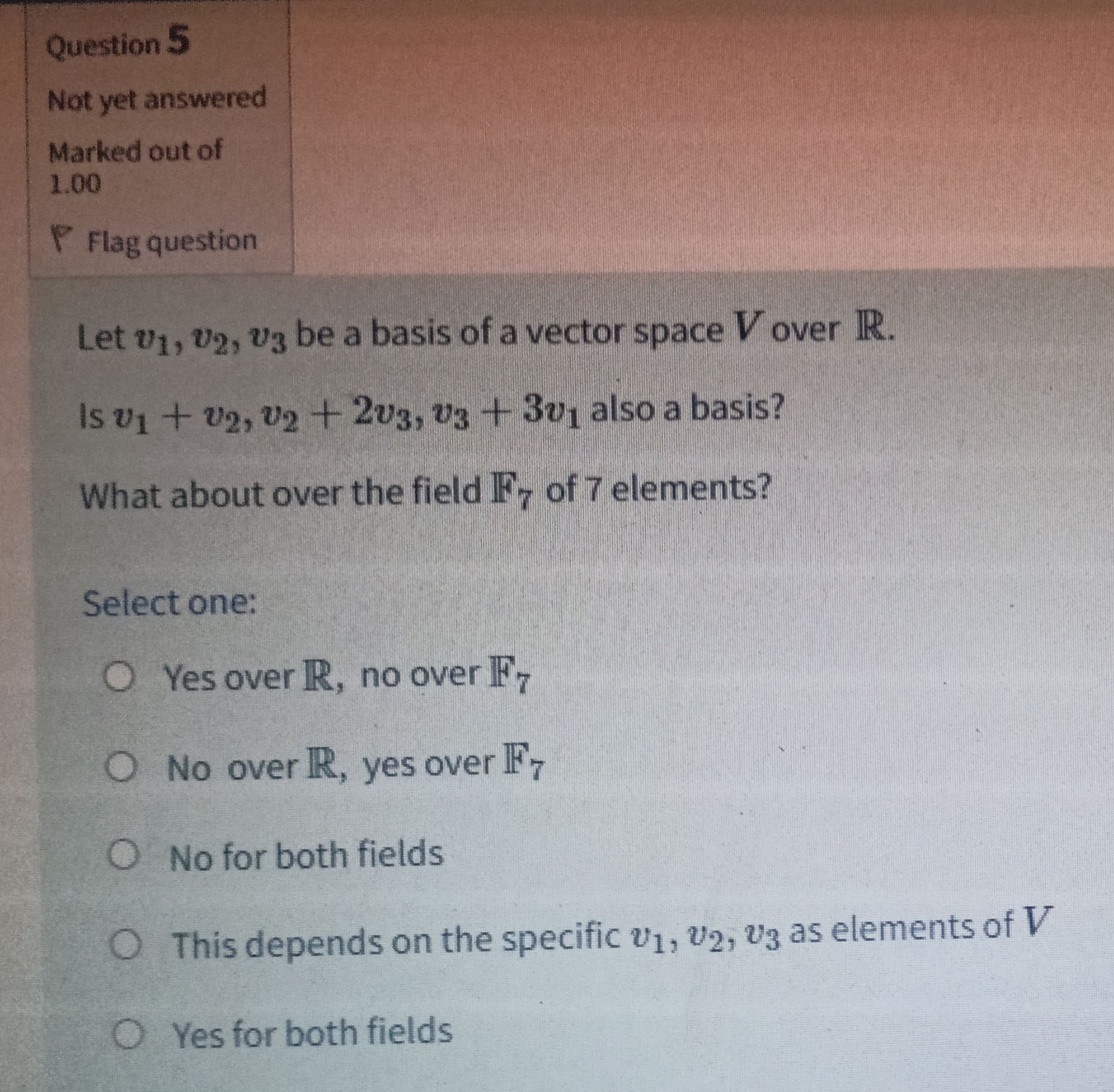 Solved Let v1,v2,v3 be a basis of a vector space V over R. | Chegg.com