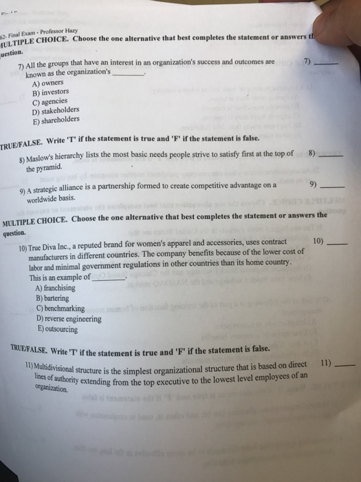 Solved MULTIPLE Professor Hazy CHOICE. Choose the one | Chegg.com