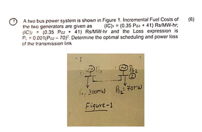 Solved (6) A two bus power system is shown in Figure 1. | Chegg.com