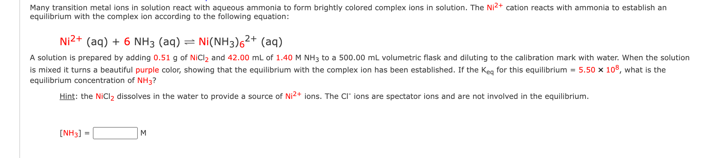 Solved equilibrium with the complex ion according to the | Chegg.com