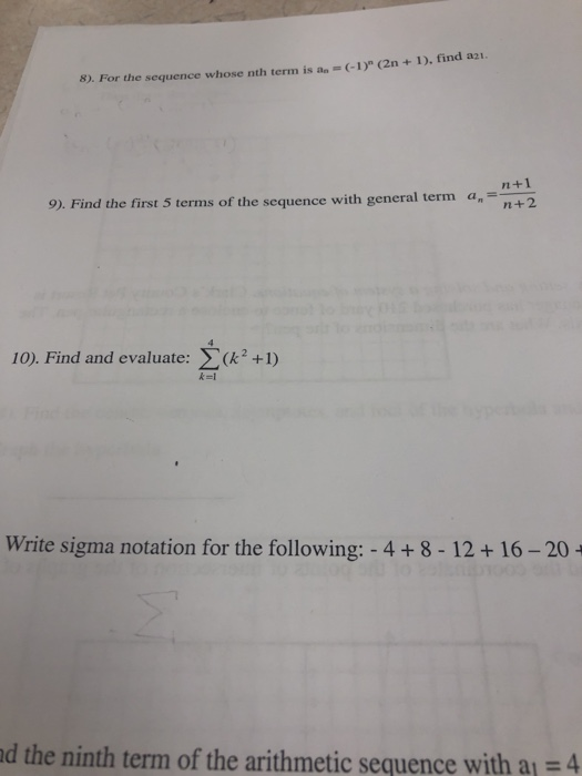 Solved 1) (2n +1). find a21 8). For the sequence whose nth | Chegg.com