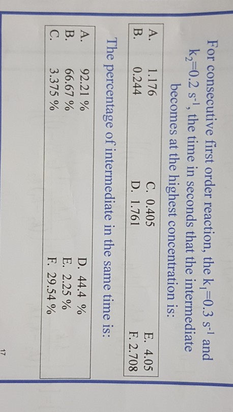 For consecutive first order reaction, the k1=0.3 s-1 | Chegg.com