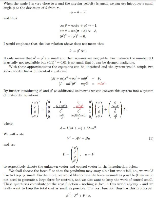 1 Project P1: Controlling an Inverted Pendulum The | Chegg.com