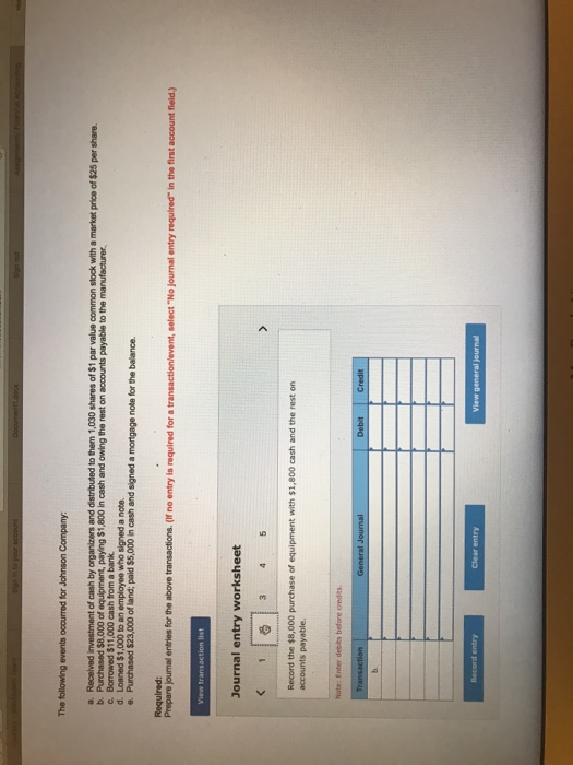 Solved The following events occurred for Johnson Company | Chegg.com