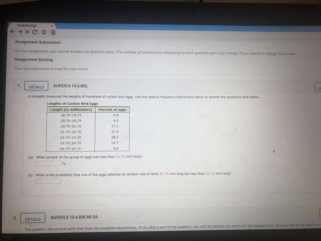 Solved x WebAssign -> X C O 2 Assignment Submission For this | Chegg.com