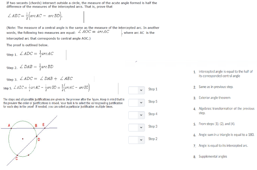 Solved If two secants (chords) intersect outside a circle, | Chegg.com