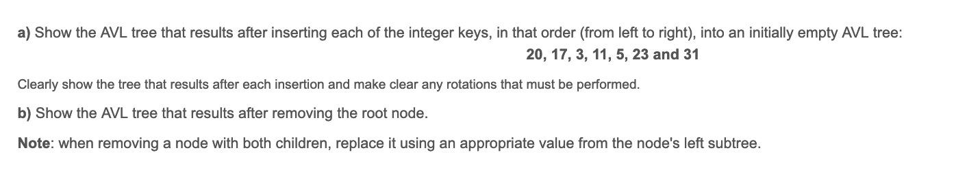 Solved a) Show the AVL tree that results after inserting | Chegg.com