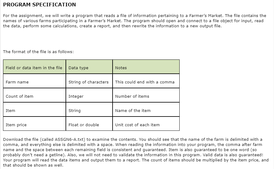 Solved PROGRAM SPECIFICATION For the assignment, we will | Chegg.com