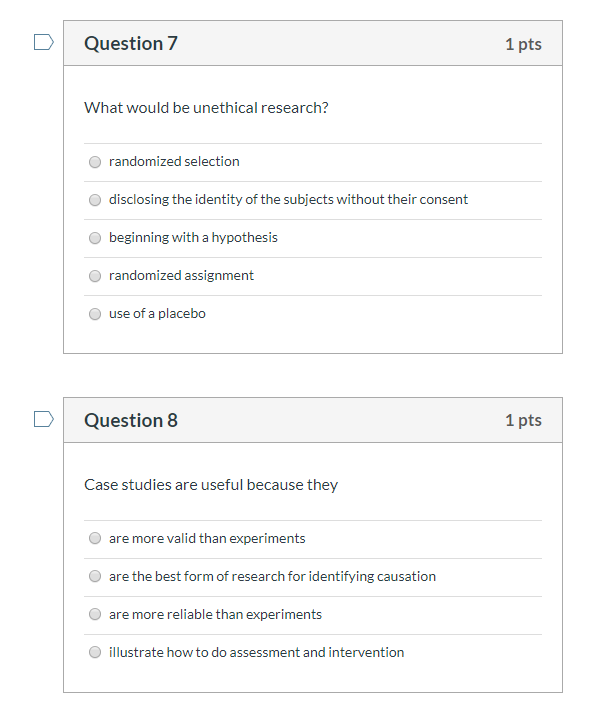 Solved Question 7 1 pts What would be unethical research? | Chegg.com