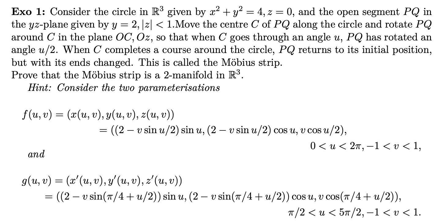 Solved Exo 1: Consider the circle in R3 given by x2 + y2 = | Chegg.com