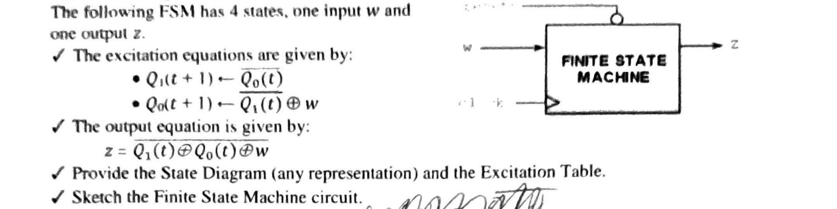 - Q1(t+1)−−Q0(t) - Q0(t+1)−Q1(t)⊕w output equation is | Chegg.com