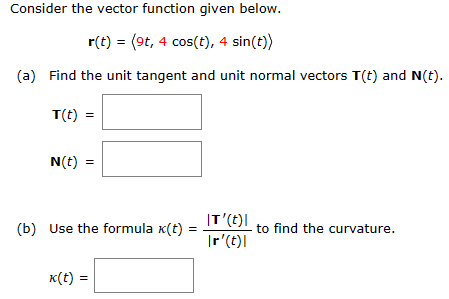 Solved Consider the vector function given below. | Chegg.com