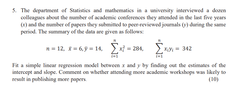 Solved 5. The department of Statistics and mathematics in a | Chegg.com