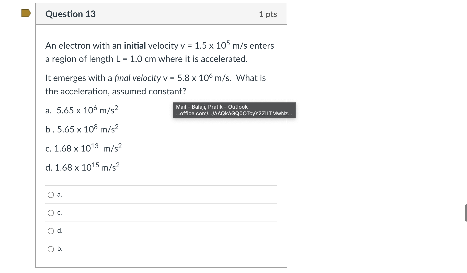 Solved An electron with an initial velocity v = 1.5 ﻿x 105 | Chegg.com